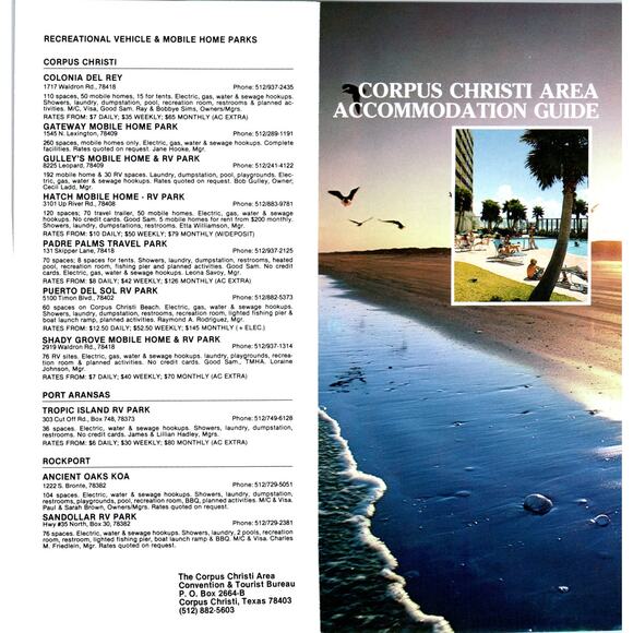 None | Accents | 98s Corpus Christi Area Accommodation Guide Fold Out ...